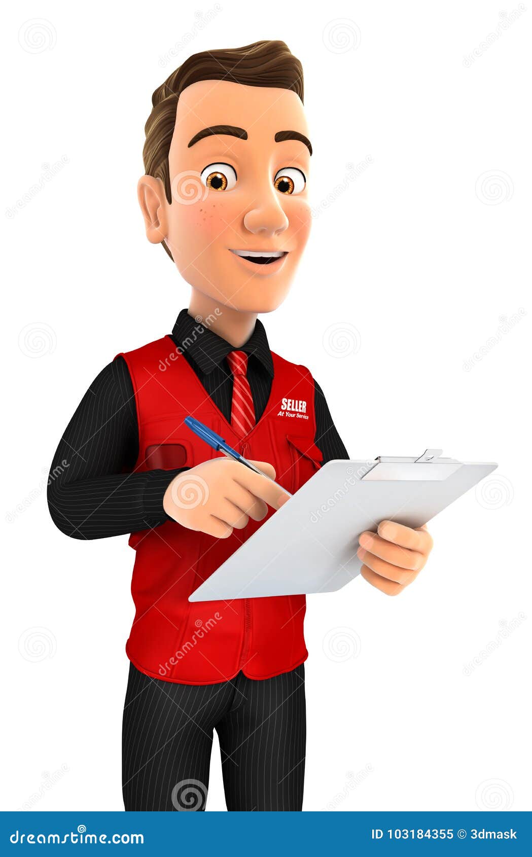 3d Seller Writing on Notepad Stock Illustration - Illustration of ...