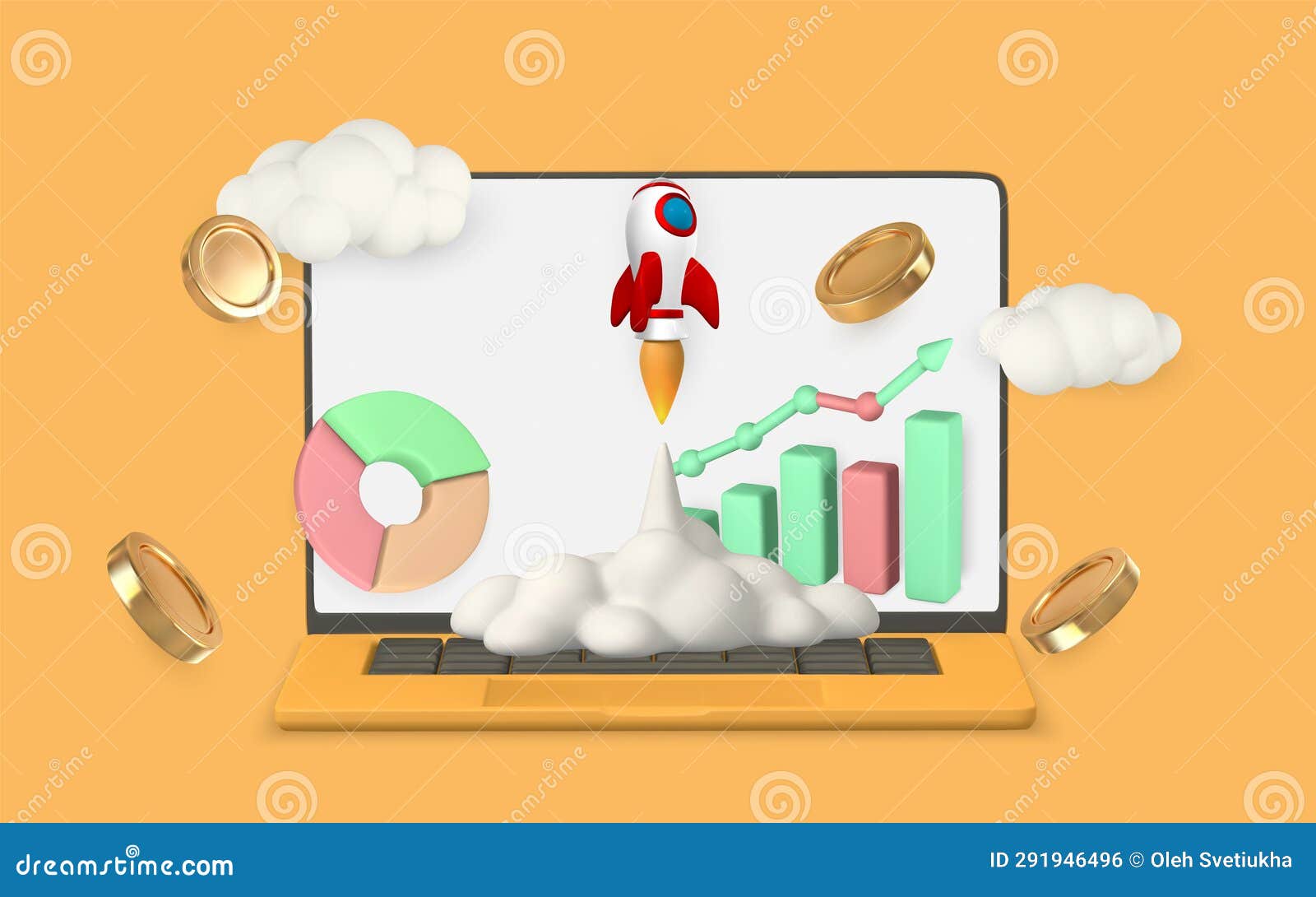 3d SEO Optimization with Rocket for Marketing Social Media Concept. Seo ...