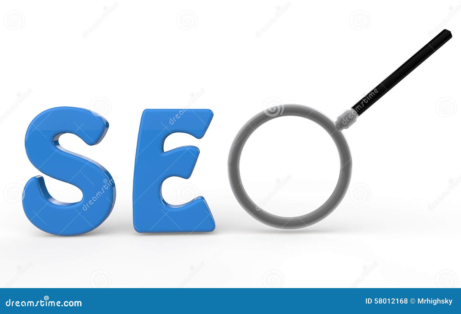 3d SEO Text with Magnifying Glass Stock Illustration - Illustration of ...