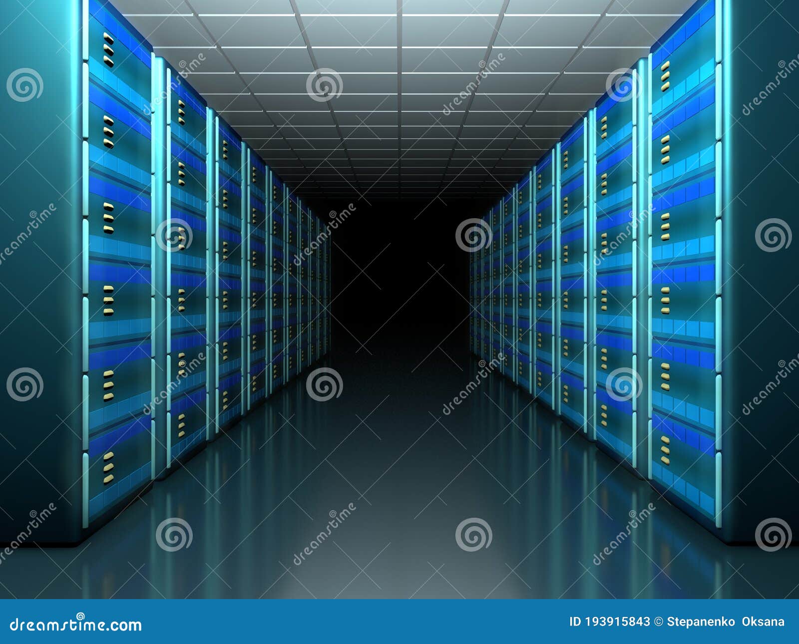 3D Server Room Cloud Computing Business Concept. AI Data Center ...