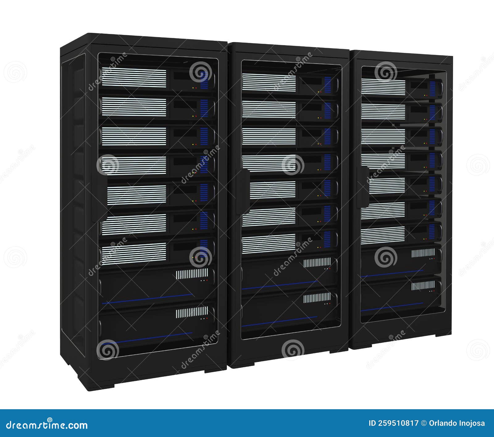 3D Server Row with White Background Stock Image - Image of multimedia ...