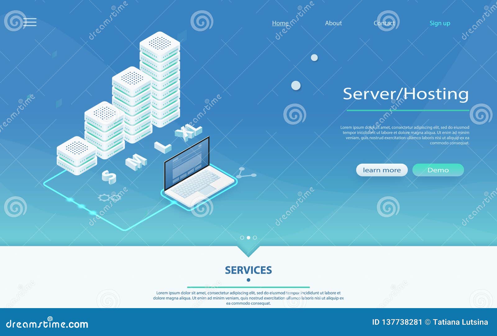 3d Servers And Data Center Connection Network Stock Vector