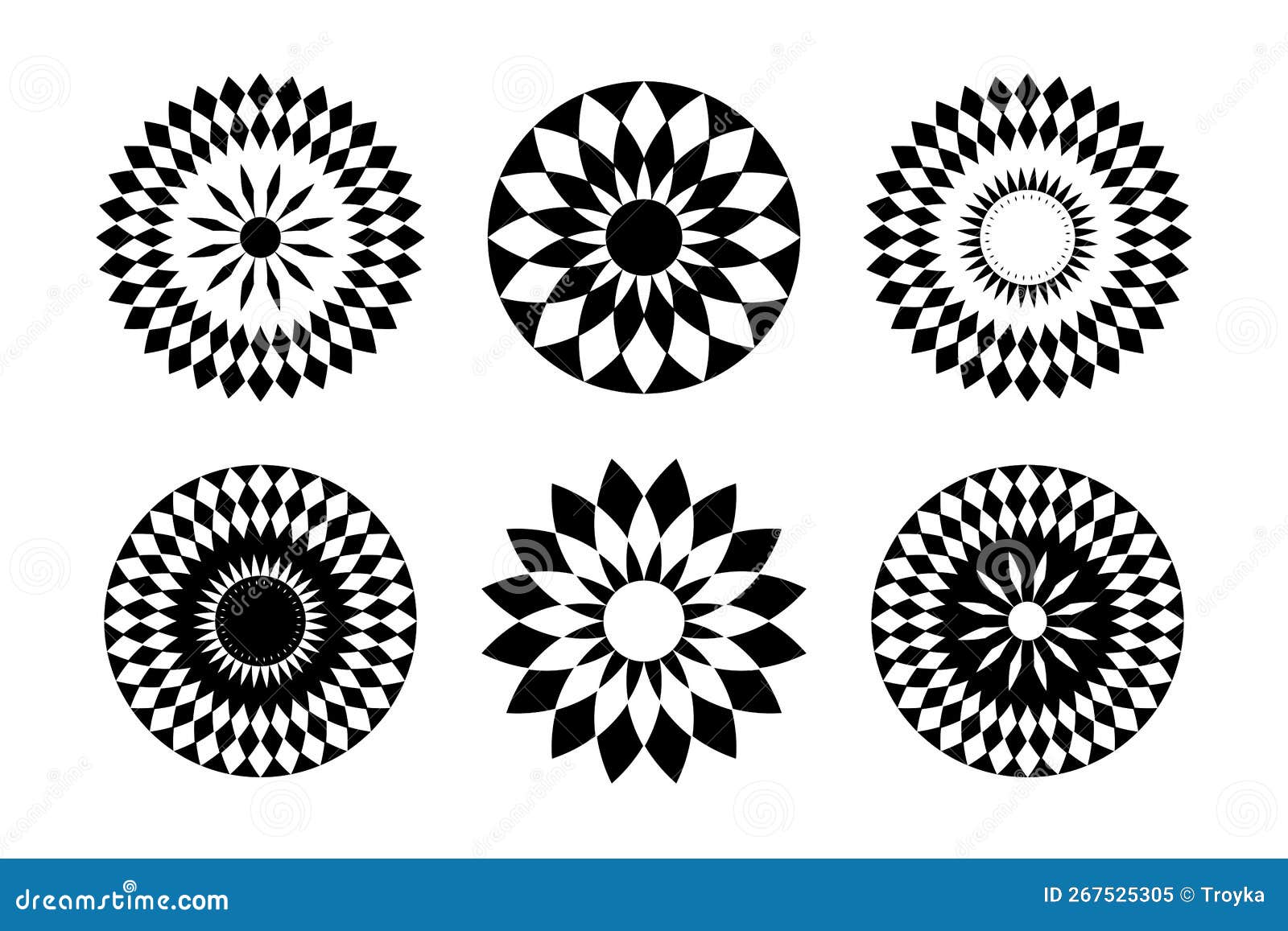 Abstract Geometric Radial Circle Patterns Set. Stock Vector ...