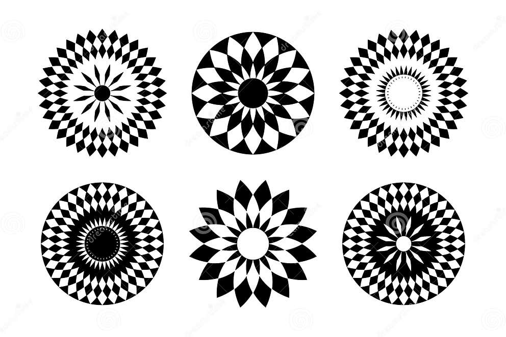 Abstract Geometric Radial Circle Patterns Set. Stock Vector - Illustration of isolated, rosette ...