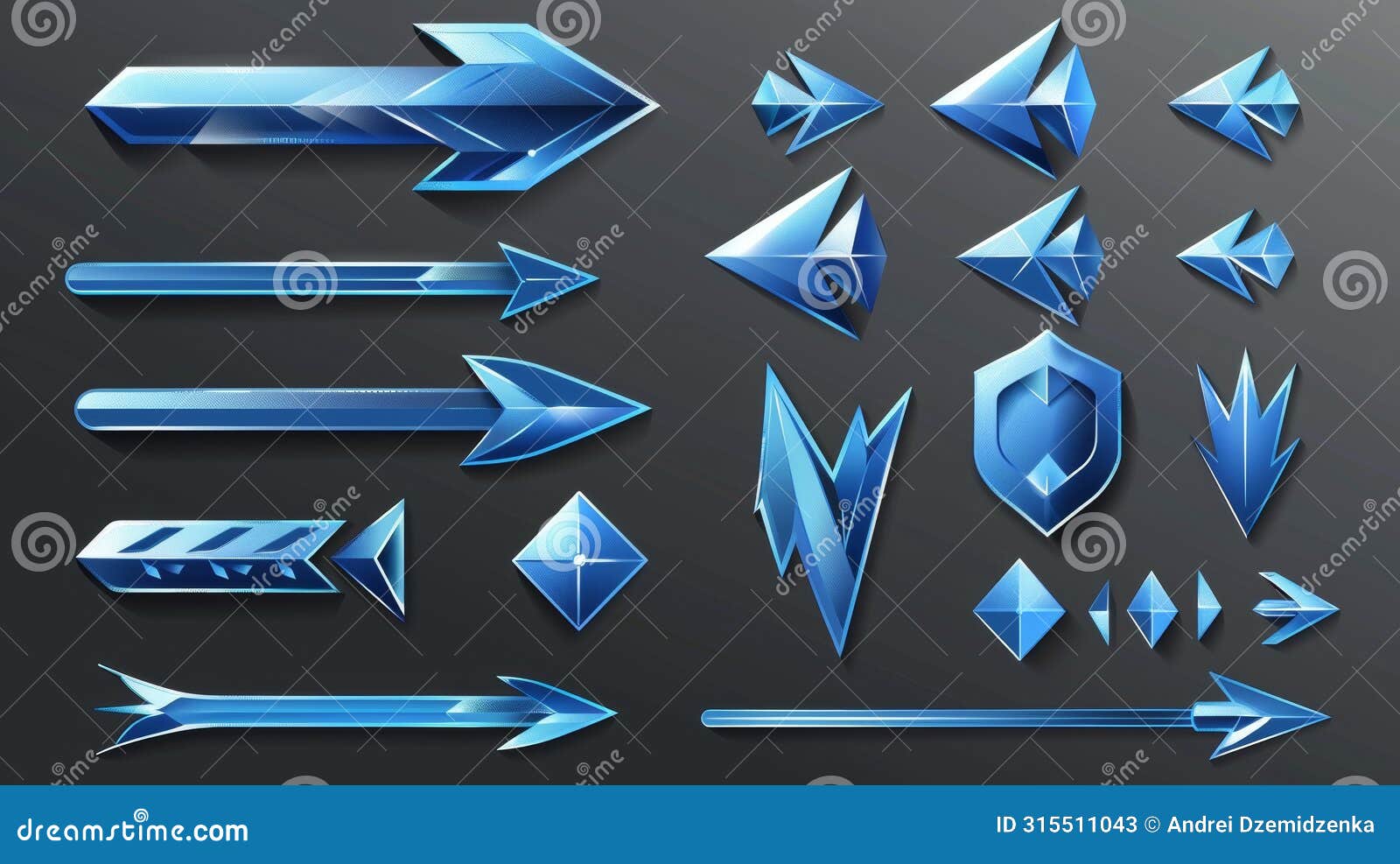 3D Set of Blue Arrow Cursors Isolated on Transparent Background. Modern ...