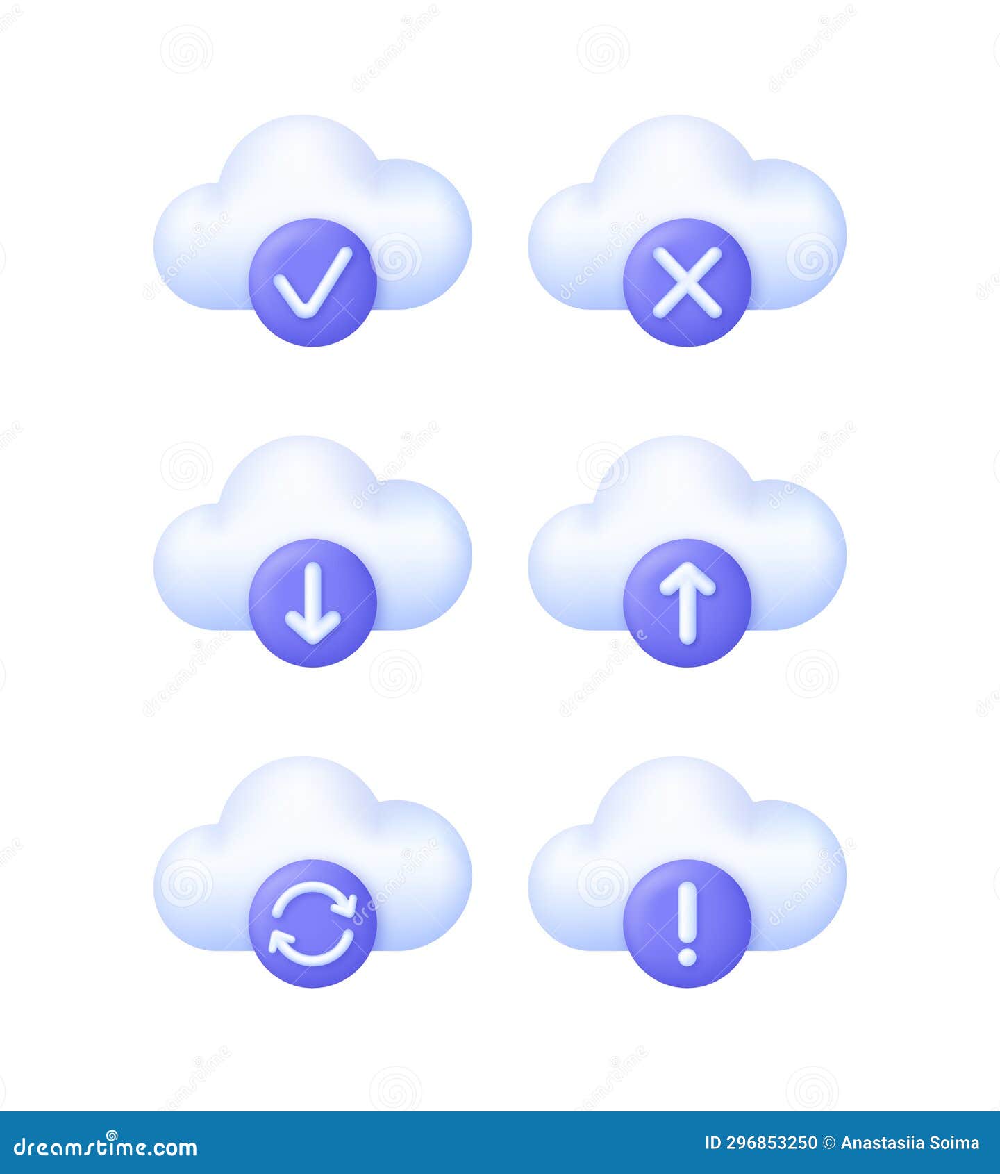 3D Set of Cloud Computing Icon. Download, Upload, Synchronization ...