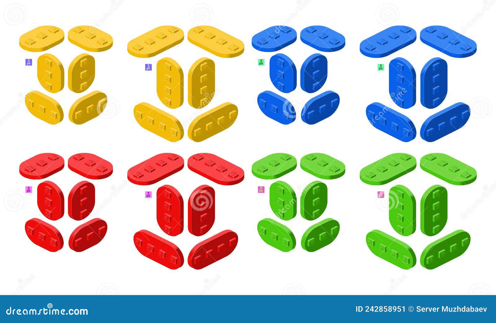 3d Set of Colored Constructor Kit in Isometry. Bunch of Rounded Bricks ... 3d Set of Colored Constructor Kit in Isometry. Bunch of Rounded Bricks ...