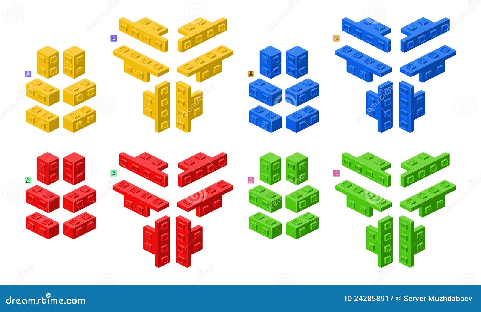 3d Set of Colored Constructor Kit in Isometry. Corner Elements. Vector ... 3d Set of Colored Constructor Kit in Isometry. Corner Elements. Vector ...