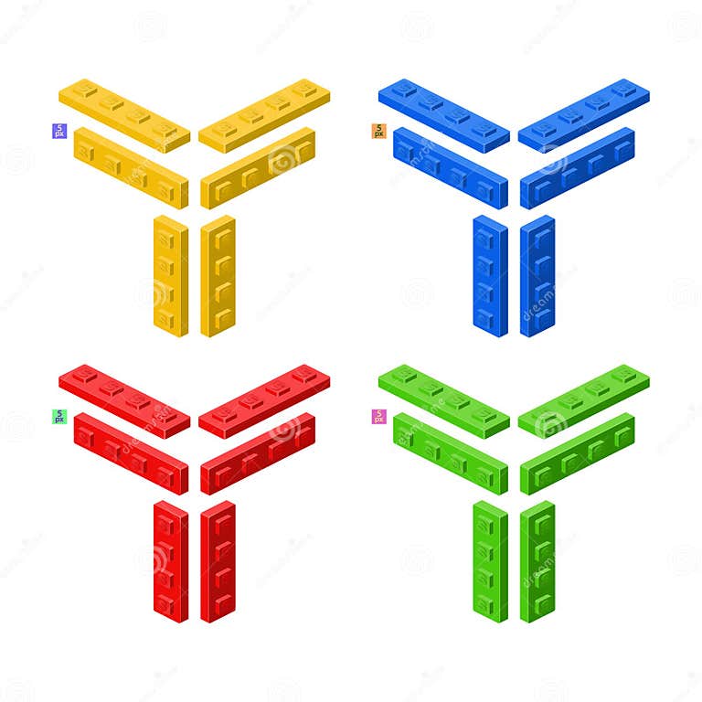 3d Set of Colored Constructor Kit in Isometry. Long Elements. Vector ... 3d Set of Colored Constructor Kit in Isometry. Long Elements. Vector ...