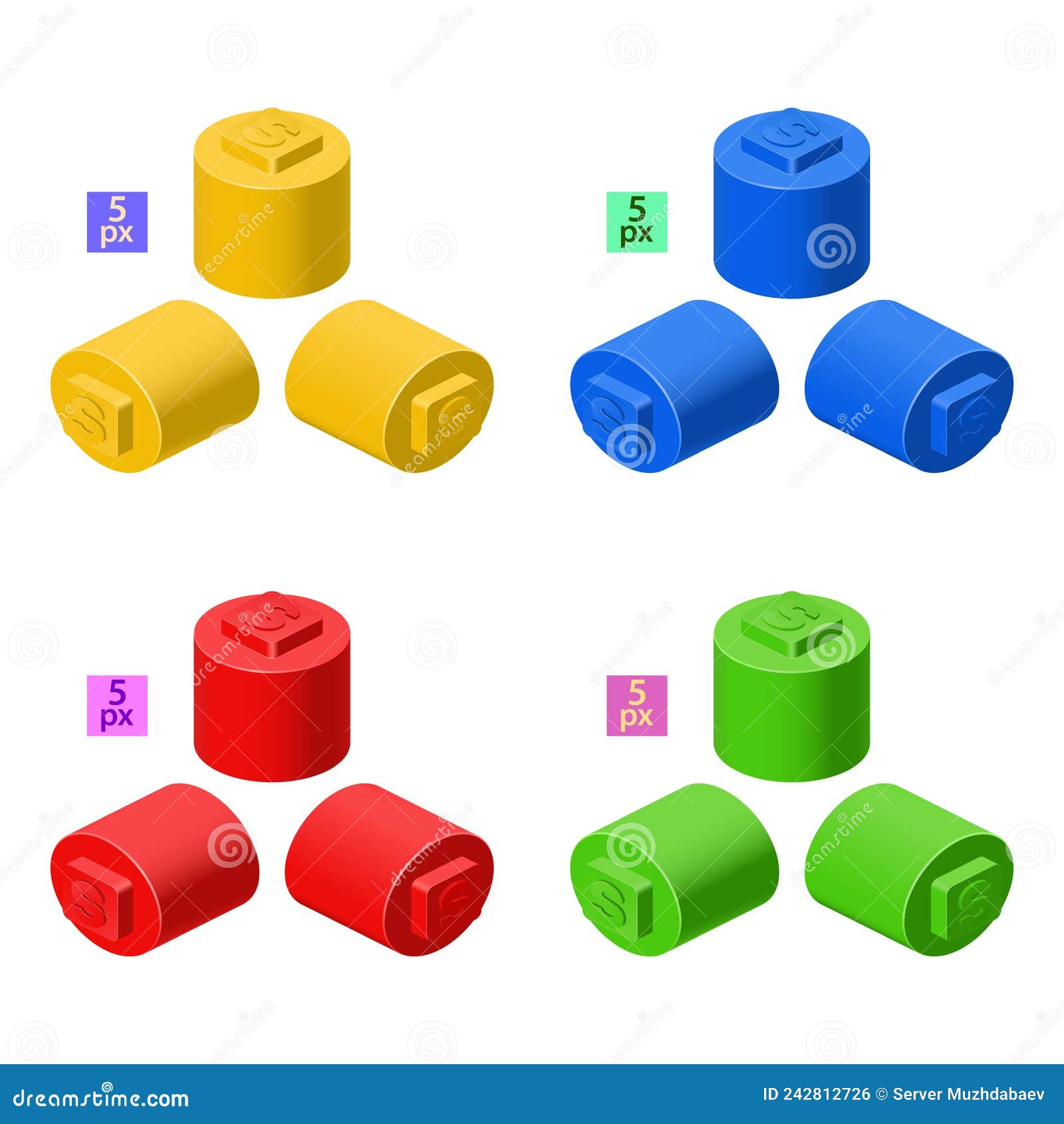 3d Set of Colored Constructor Kit in Isometry. Small Tall Cylindrical ... 3d Set of Colored Constructor Kit in Isometry. Small Tall Cylindrical ...