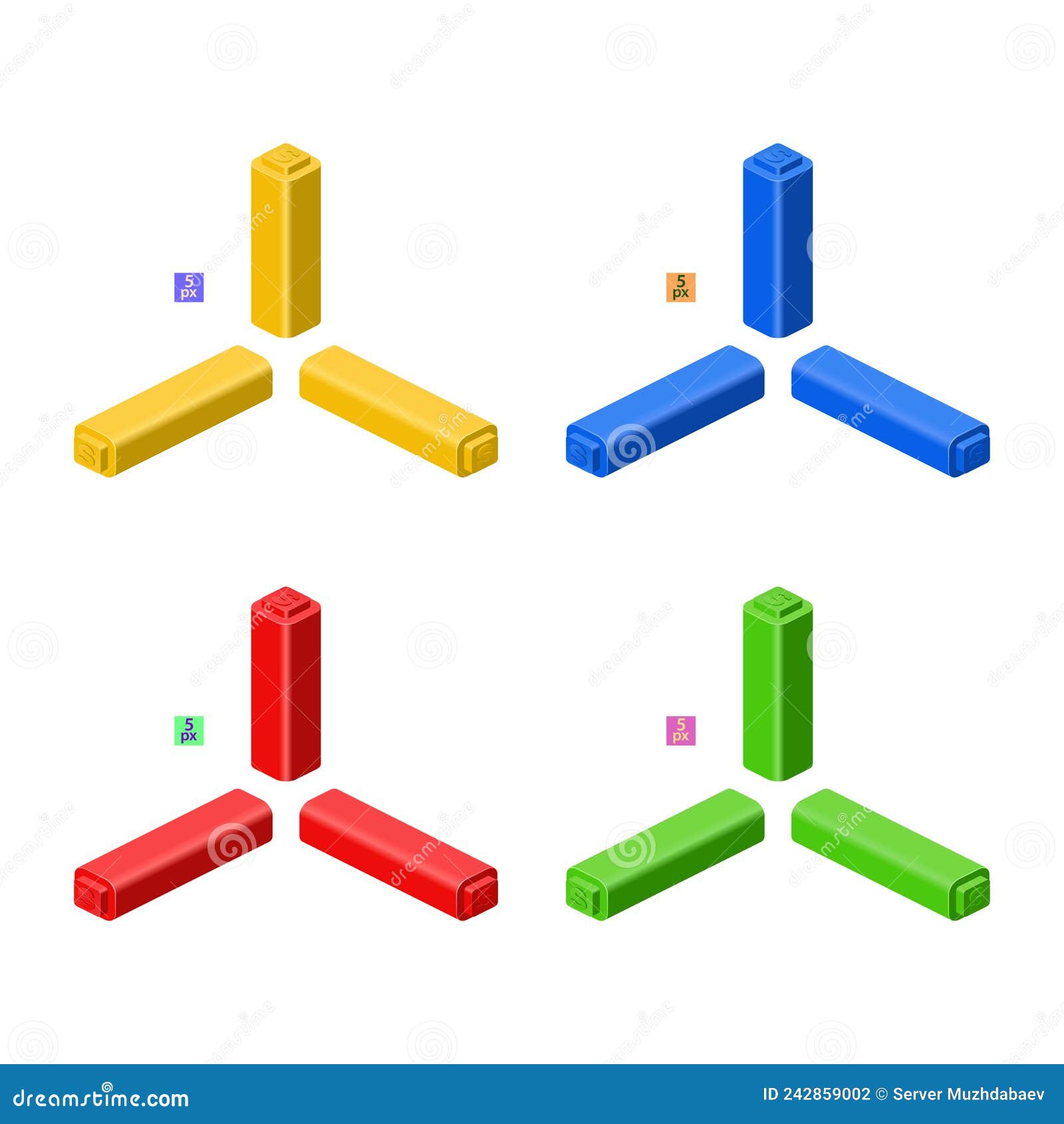 3d Set of Colored Constructor Kit in Isometry. Sticks. Vector ... 3d Set of Colored Constructor Kit in Isometry. Sticks. Vector ...