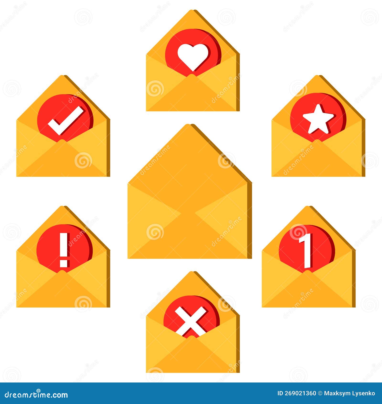 3d Set of Envelopes with Different Signs. Office Document or Message ...