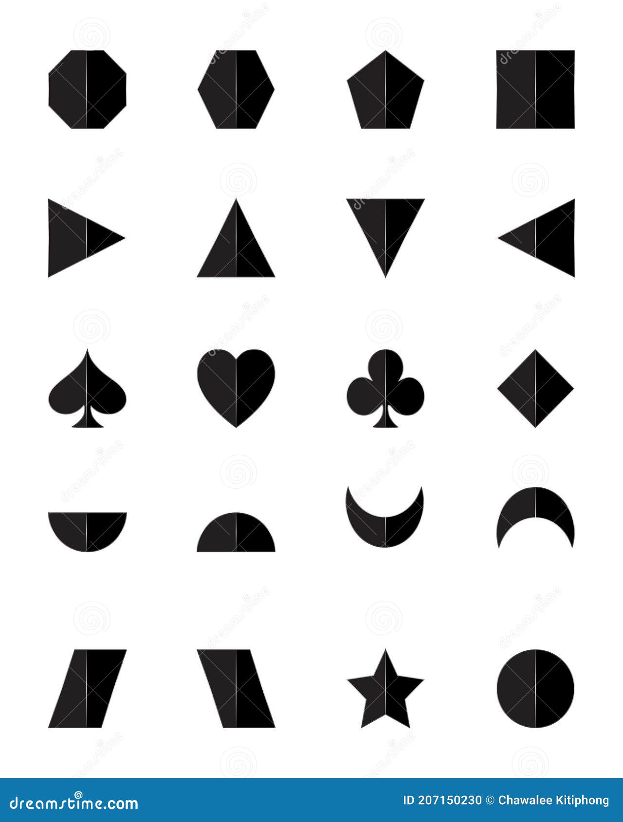 3D Set of Geometric Shapes in Black with Shadow Isolated on White ...