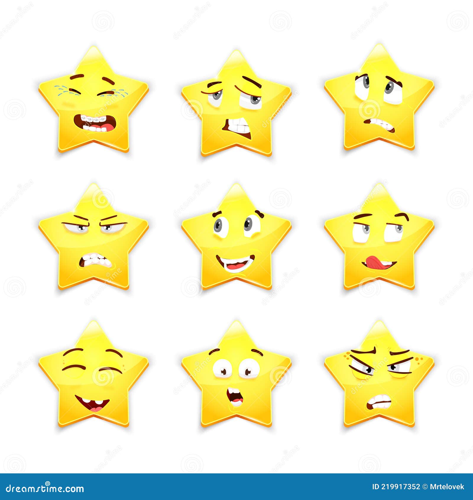 3D Set of Nine Cute Smiley Stars with Different Facial Expressions ...