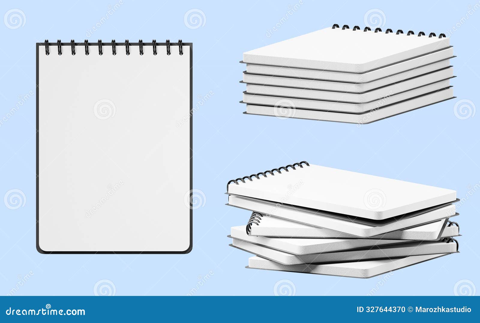 3d Set Of Notebook, Stack Notepad Mockup With Spiral Binder And White ...