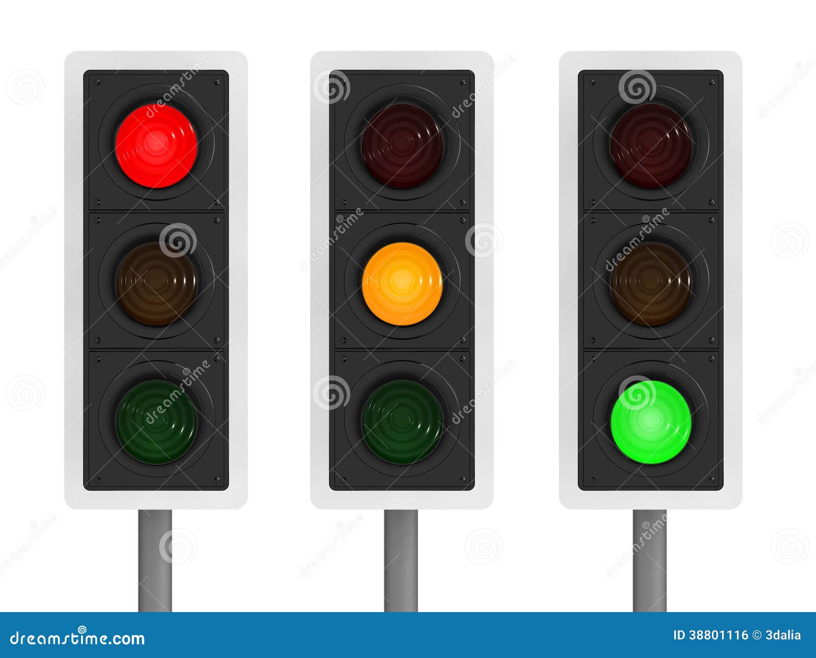 3d Set of traffic lights stock illustration. Illustration of highways ...
