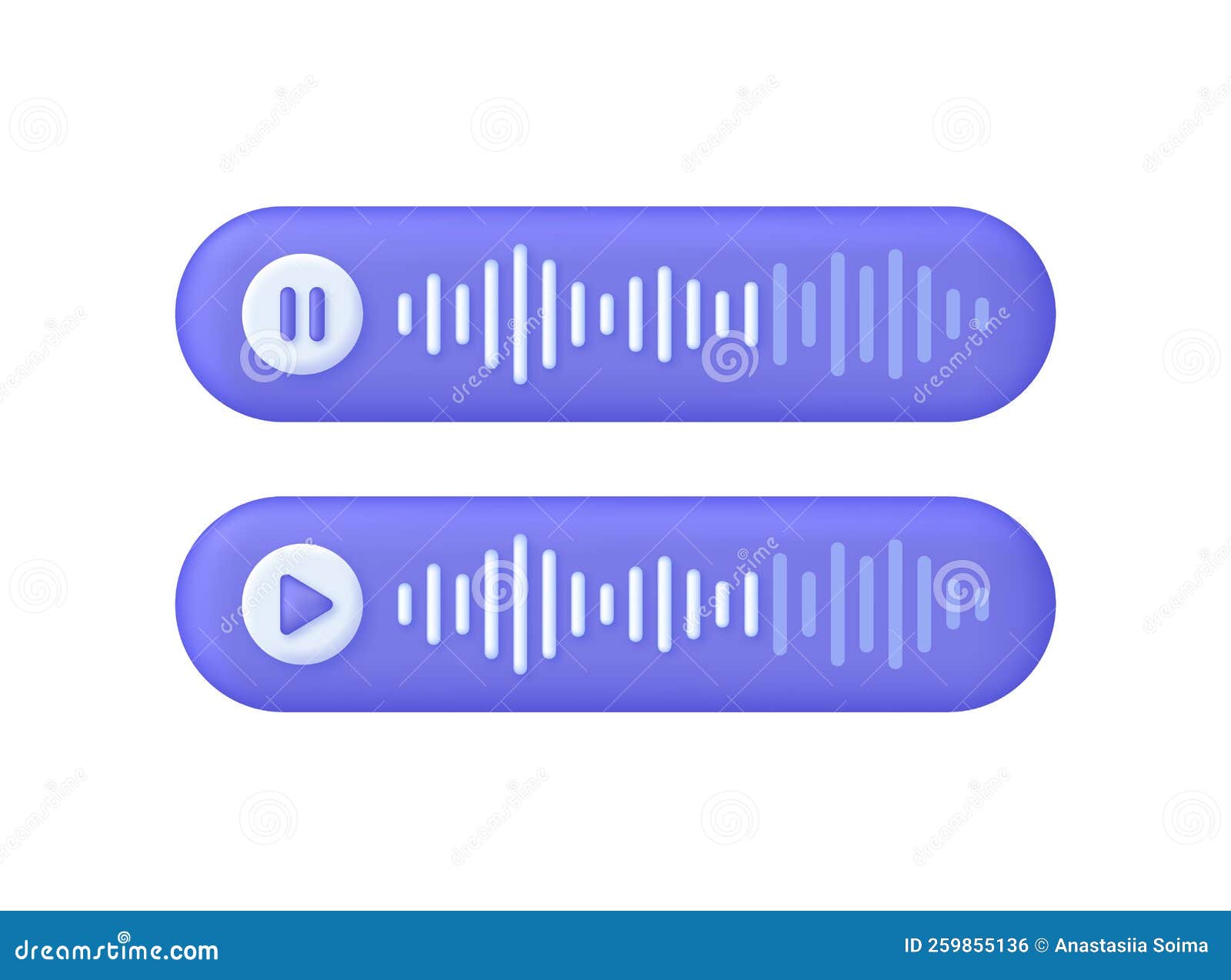 3D Set of Voice Message. Pause and Play Button. Audio Chat Element Stock Vector - Illustration ...