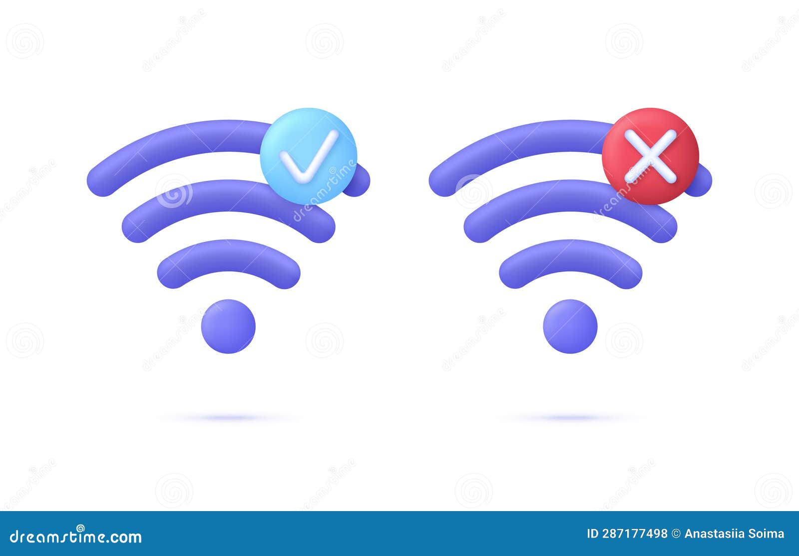 3D Set of Wireless or Wifi Illustration. Bad and Good Connection ...