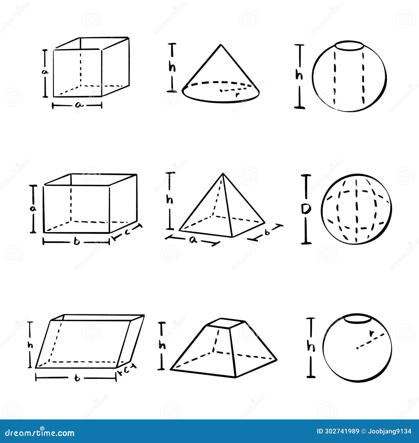 3d Shapes Sketch Volume Mathematics Geometric 2 Stock Vector ...