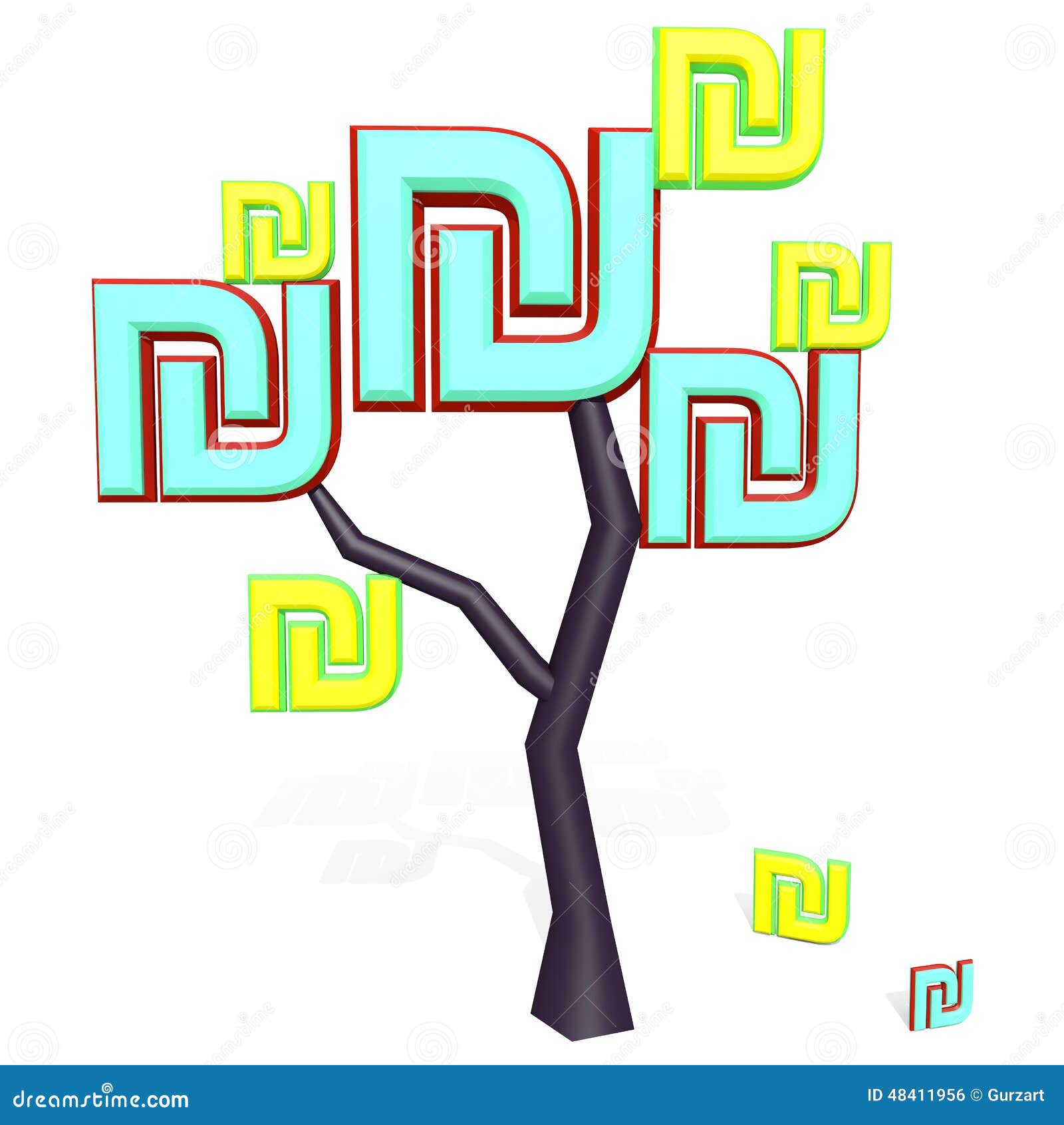 3d shekel sign on a tree stock illustration. Illustration of design ...