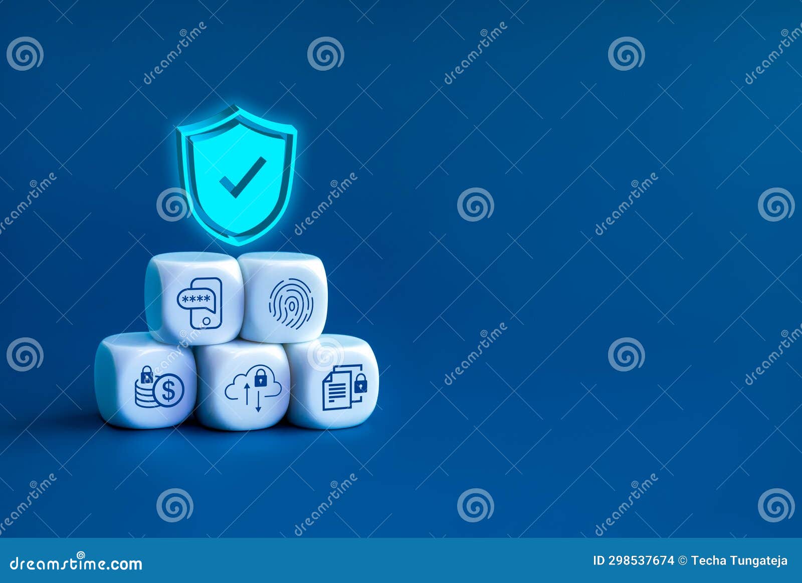 3d Shield Padlock on White Blocks with Fingerprint Scan, Two Step ...