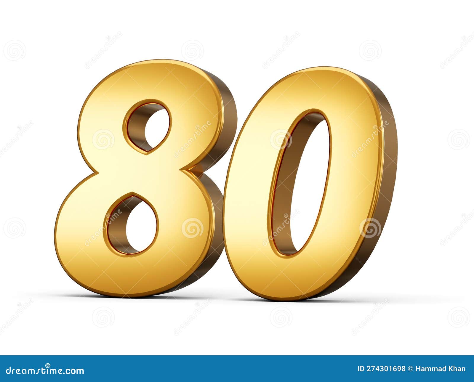 3d Shiny Gold Number 80, Eighty 3d Gold Number Isolated on White ...
