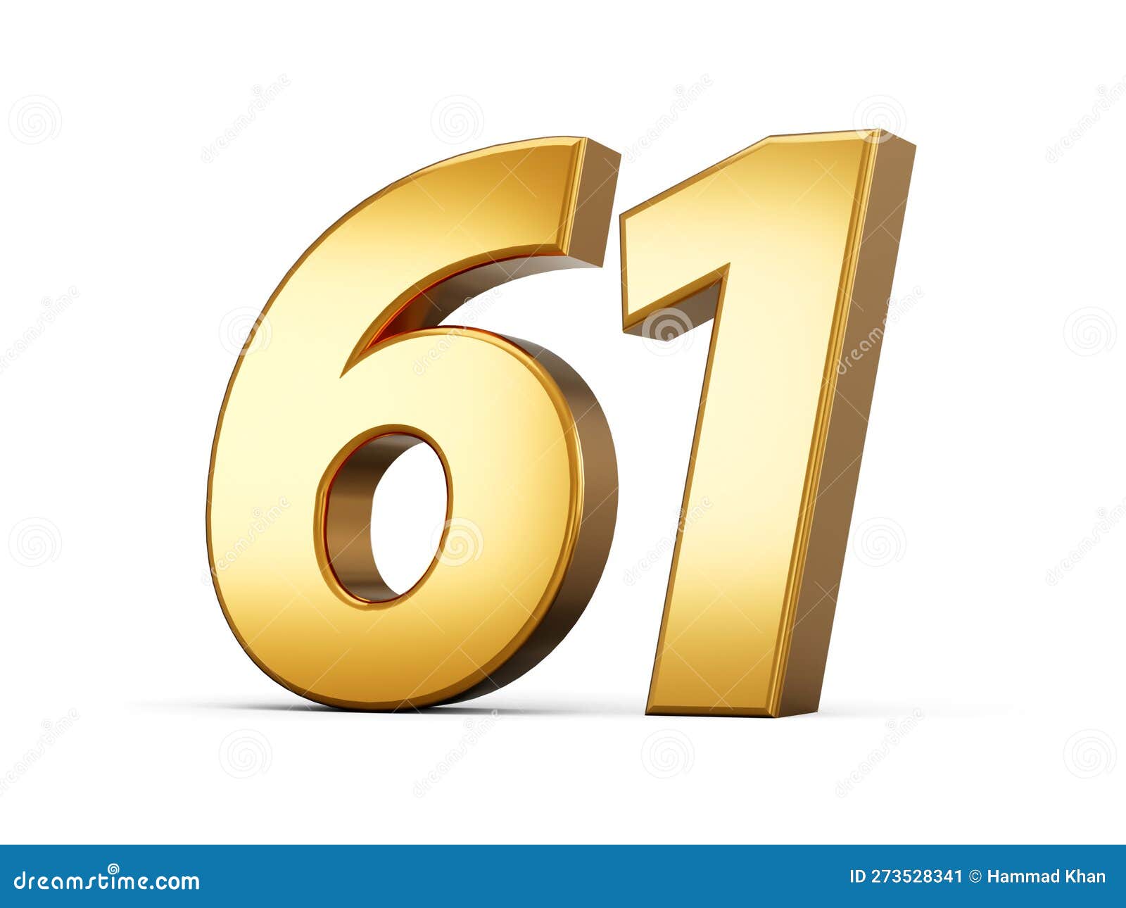 3d Shiny Gold Number 61, Sixty One 3d Gold Number Isolated on White ...