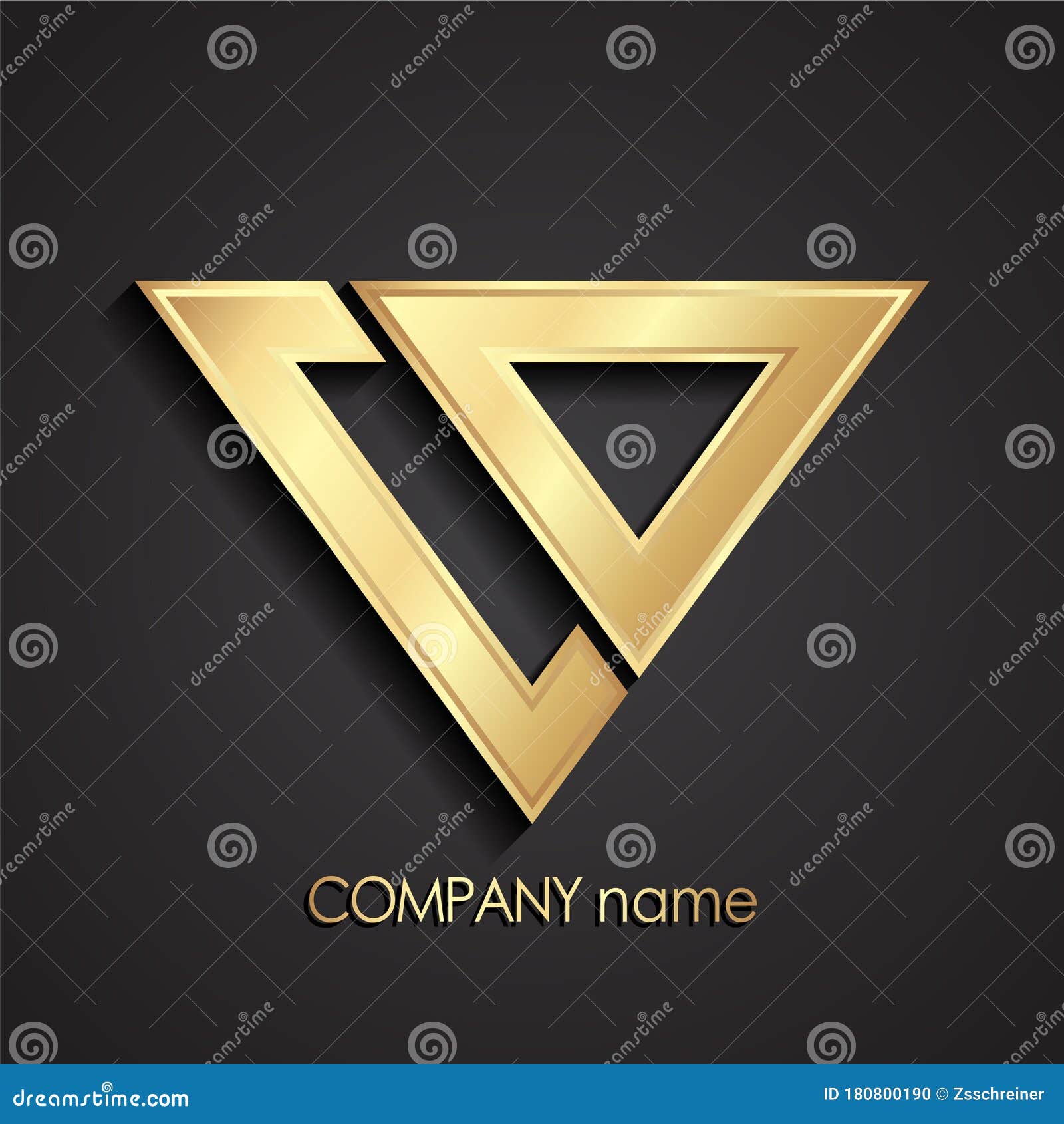 3d Shiny Golden Linear Triangle Logo Stock Vector - Illustration of ...