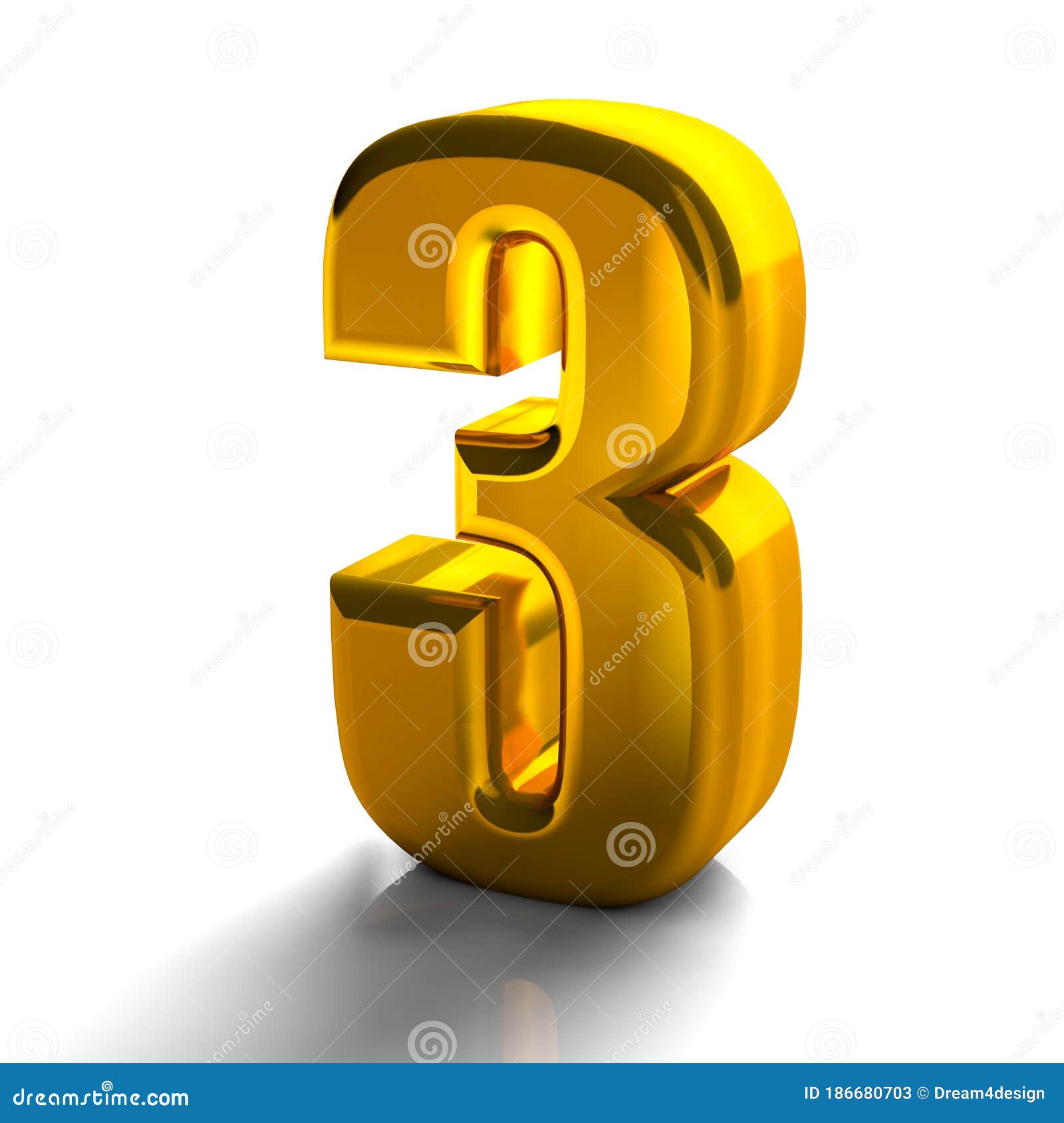 3d Shiny Golden Number 3 Three Collection, High Quality 3d Render ...