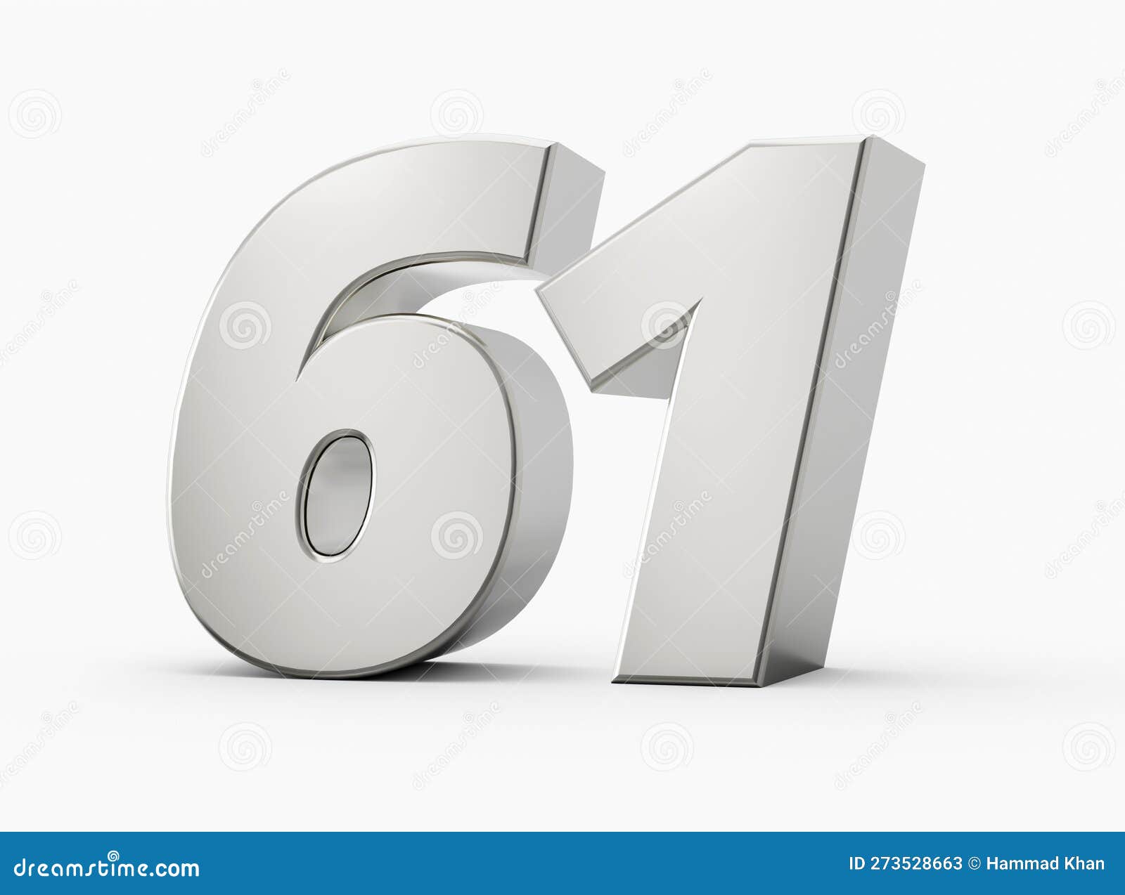 3d Shiny Silver Number 61, Sixty One 3d Silver Number Isolated on White ...