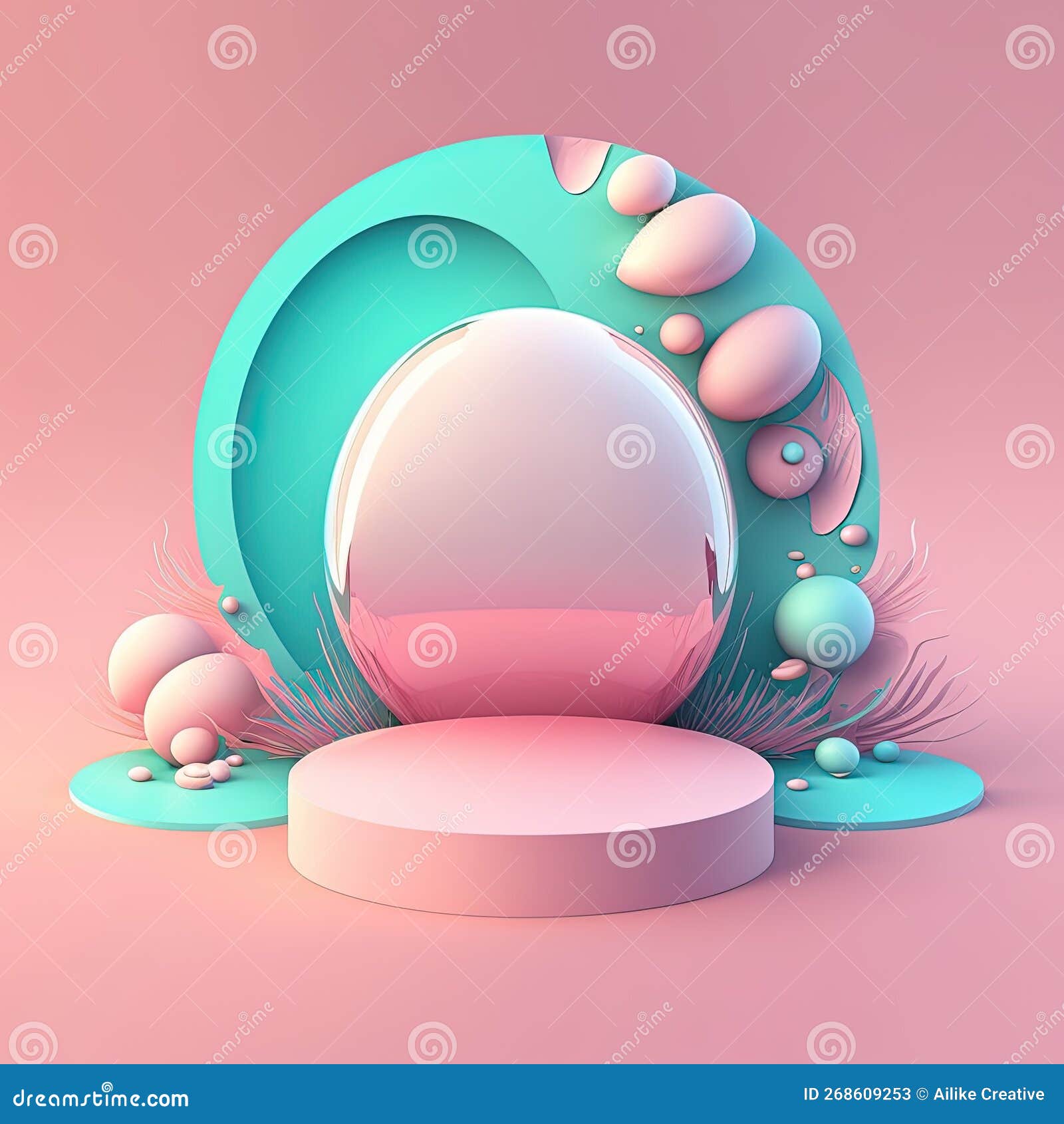 3D Shiny Stage with Easter Egg Decorations Stock Illustration ...