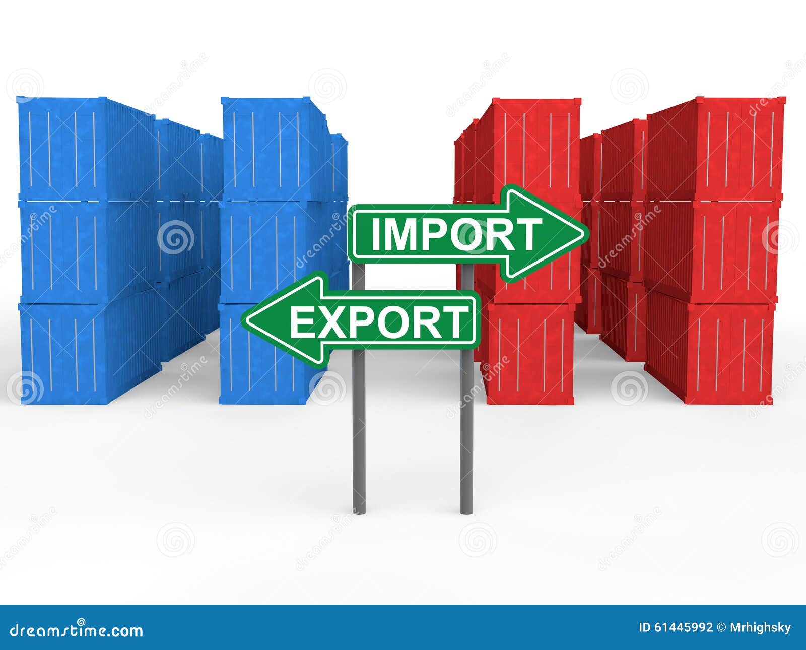 3d Shipping Containers with Import Export Sign Board Stock Illustration ...