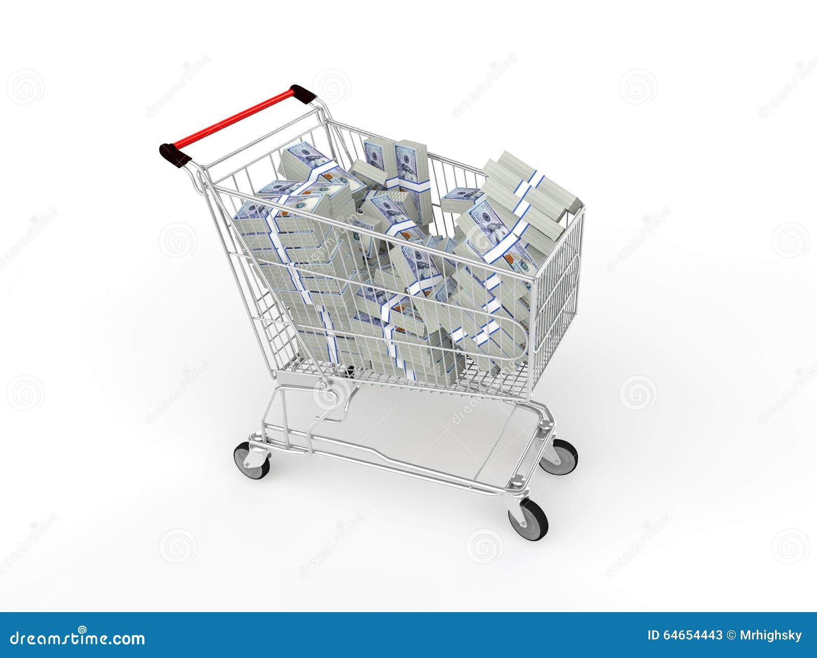 3d shopping cart with cash stock illustration. Illustration of isolated ...