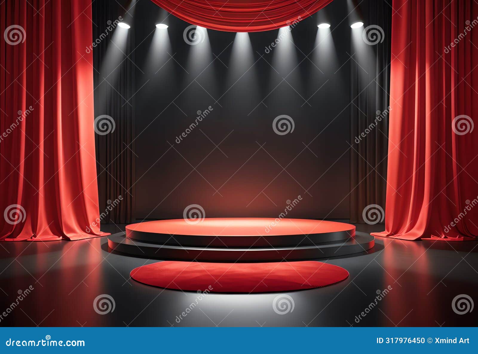 3D Showcase Stage Mockup with Red Curtain Stock Illustration ...