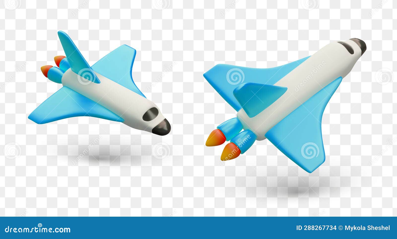 3D Shuttle in Flight. Colorful Spaceship, View from Different Sides ...