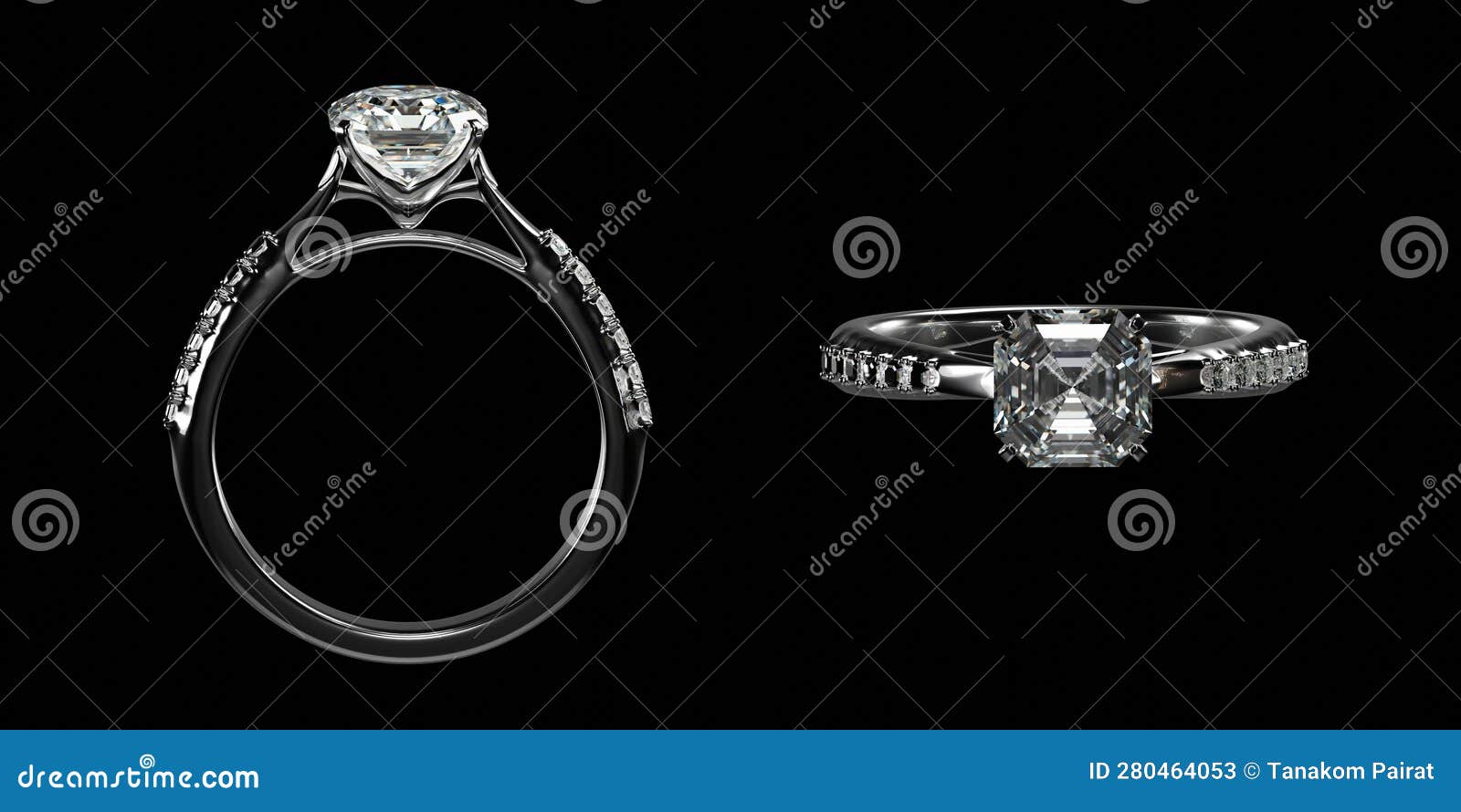 3D Side View and Top View of a Platinum Rings with Diamonds Surrounding ...