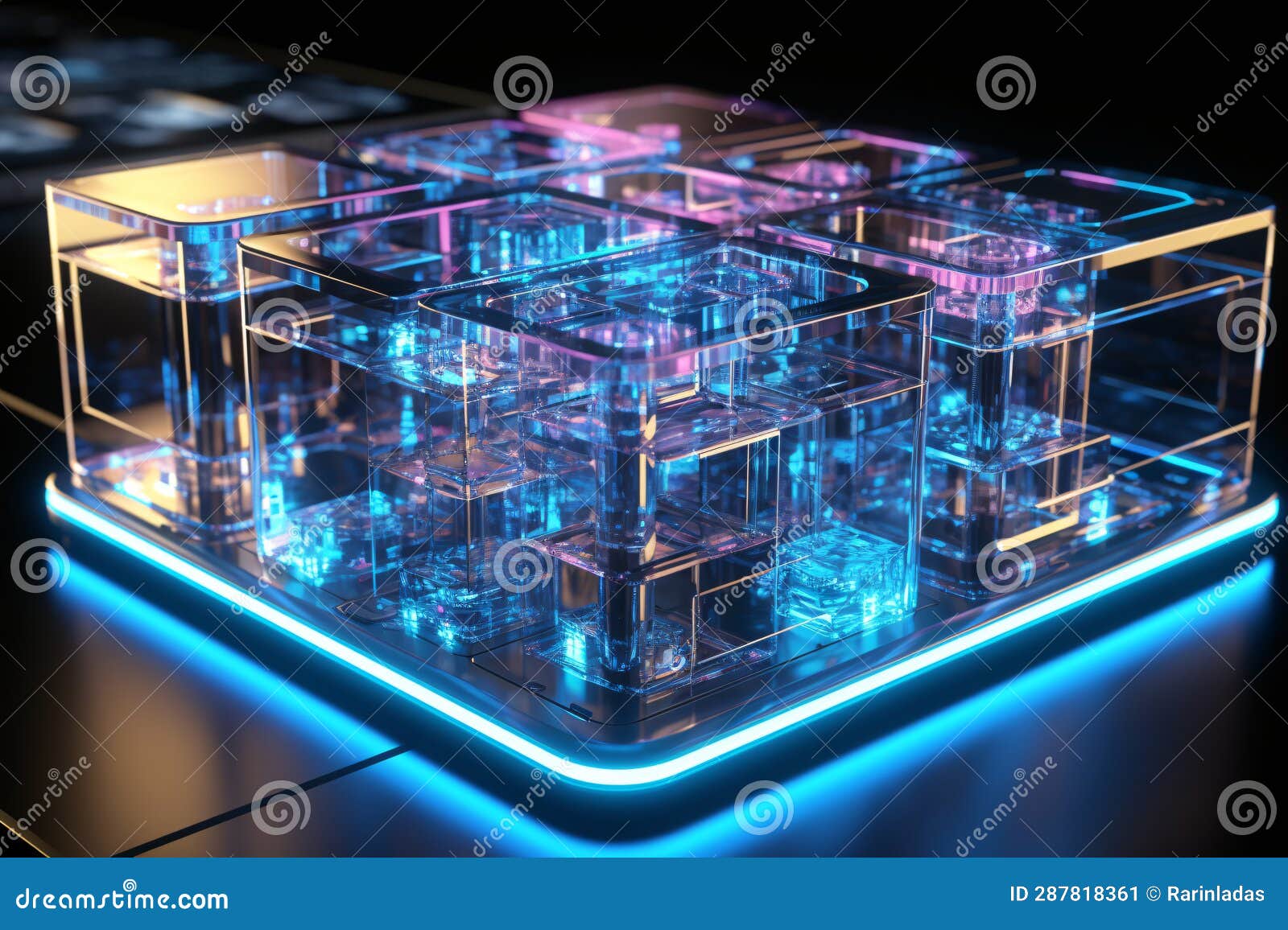 3D Silver Cube Matrix on Smartphone Screen with Blue Neon Light Stock Illustration ...