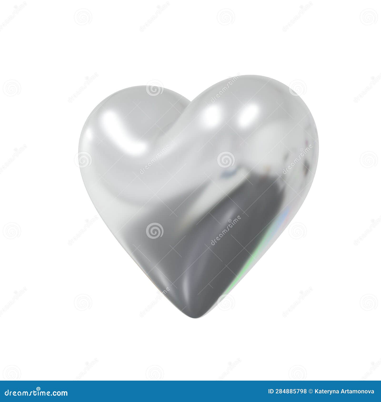 3D Silver Heart. Isolated on White Background. Realistic Render. Side ...