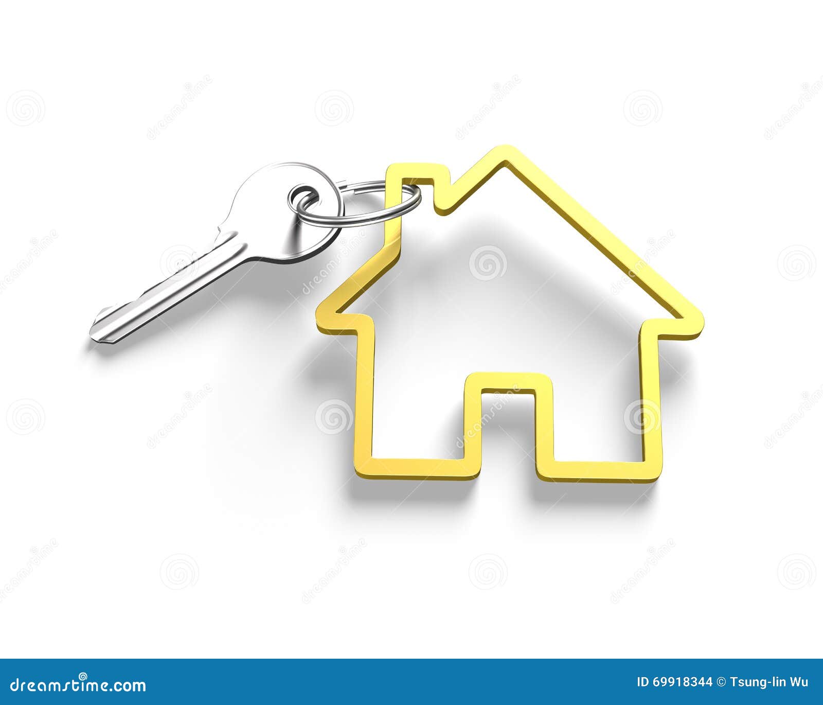 3D Silver Key and House Shape Key Ring Stock Illustration ...