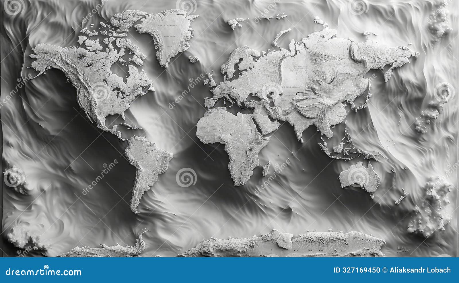 3D Silver Metallic Embossed World Map. Silver World Map Stock Photo ...