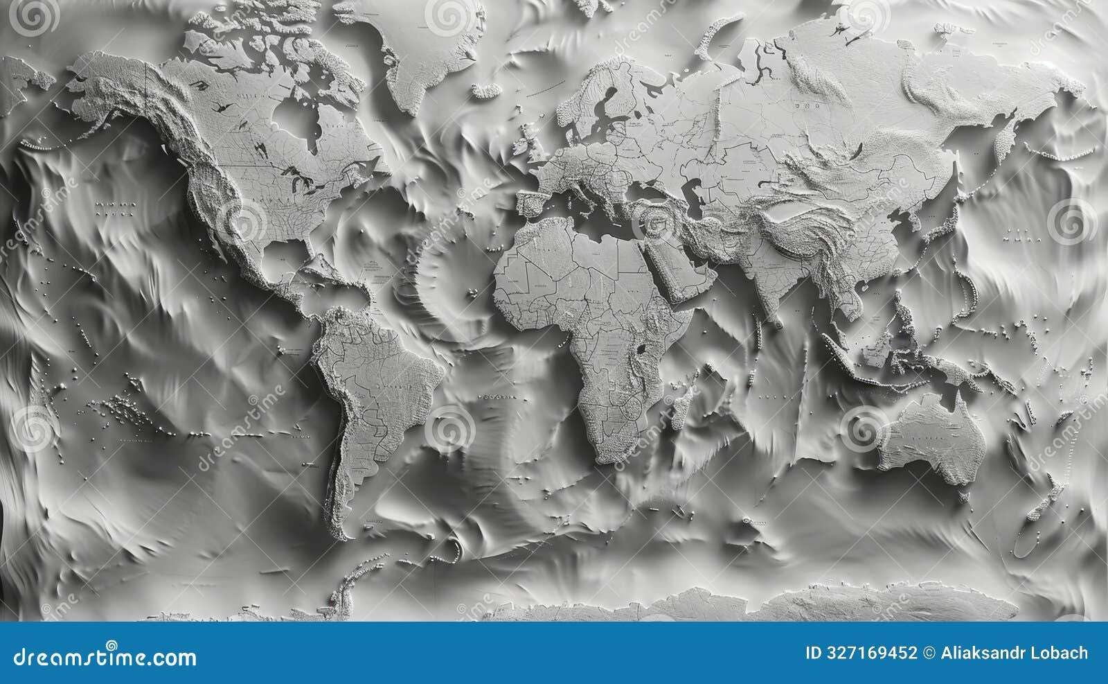 3D Silver Metallic Embossed World Map. Silver World Map Stock Photo ...