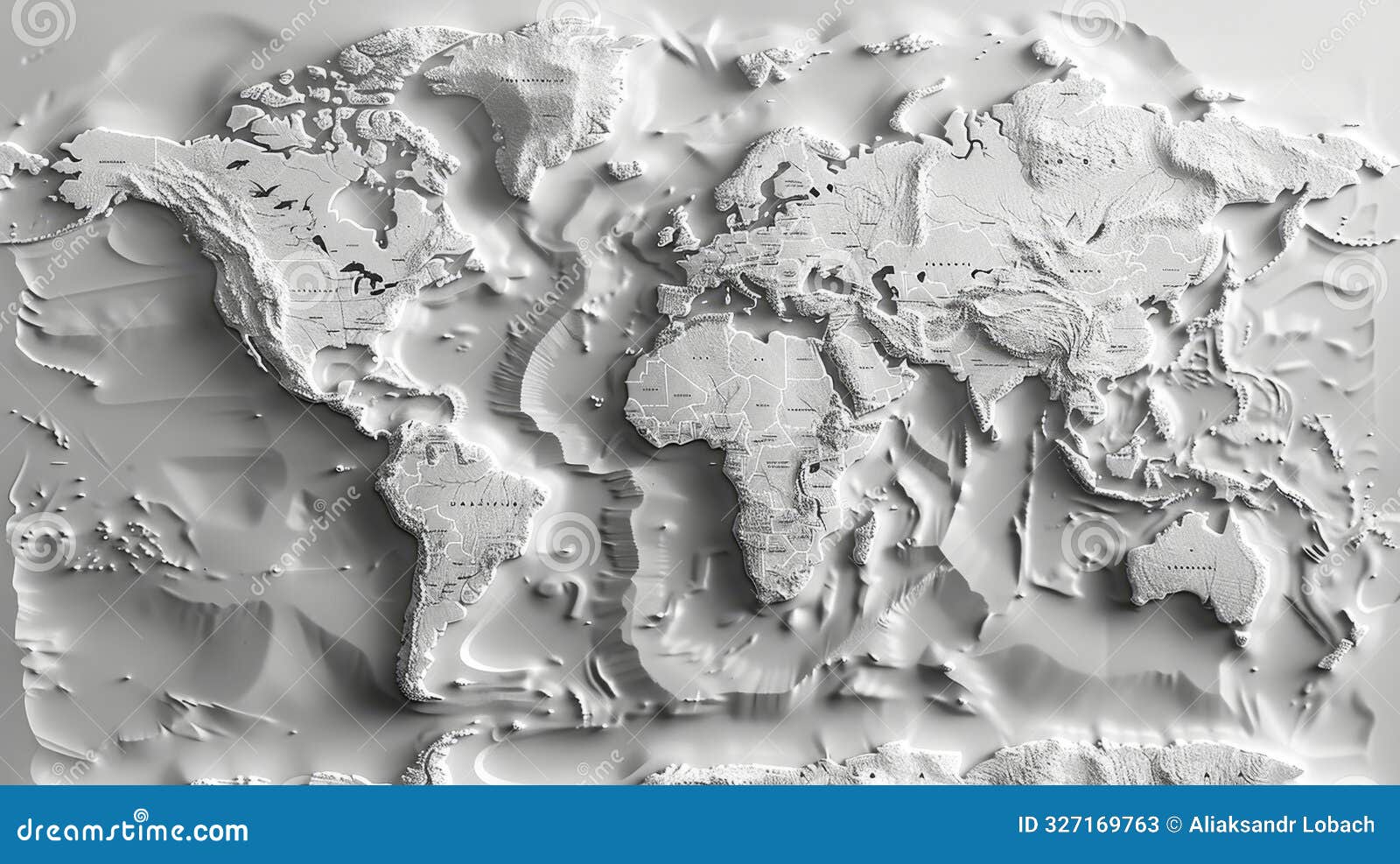 3D Silver Metallic Embossed World Map. Silver World Map Stock Image ...