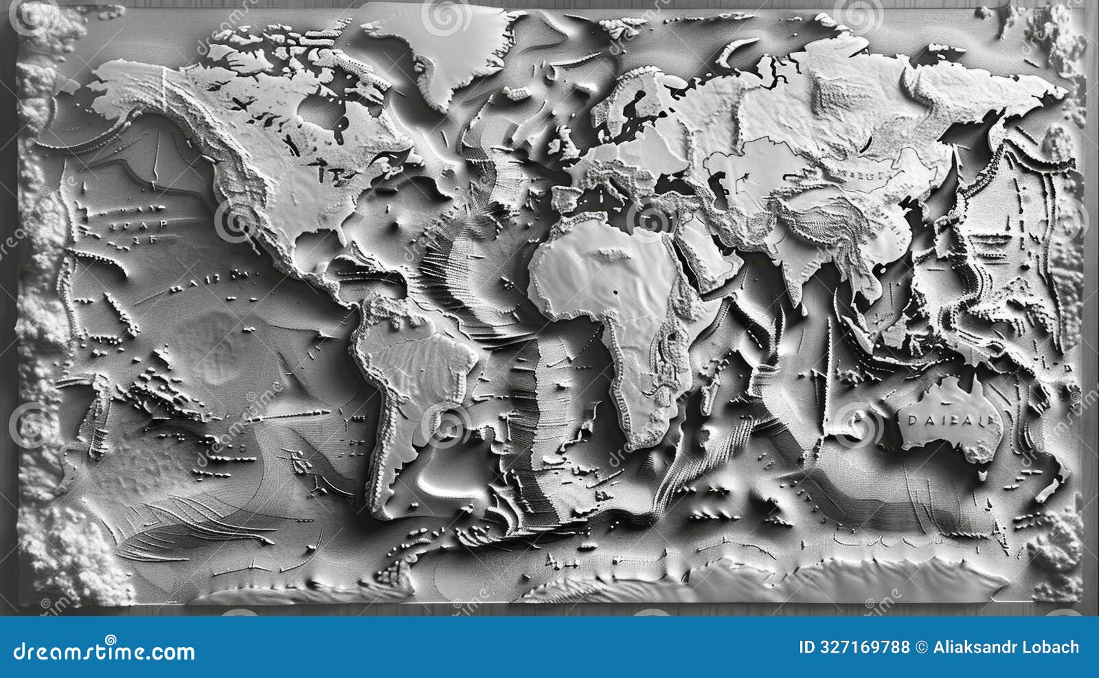3D Silver Metallic Embossed World Map. Silver World Map Stock Photo ...