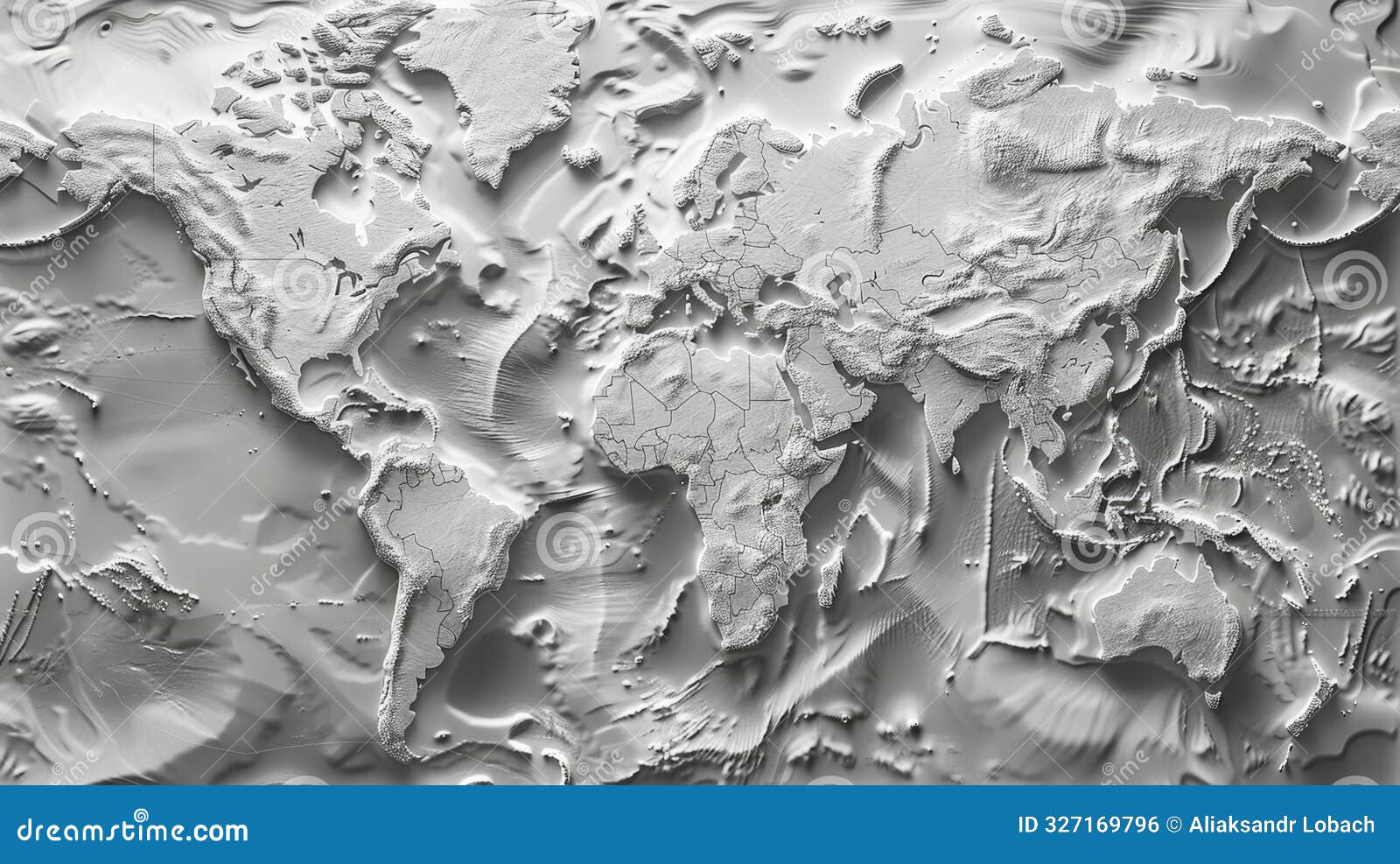 3D Silver Metallic Embossed World Map. Silver World Map Stock Photo ...