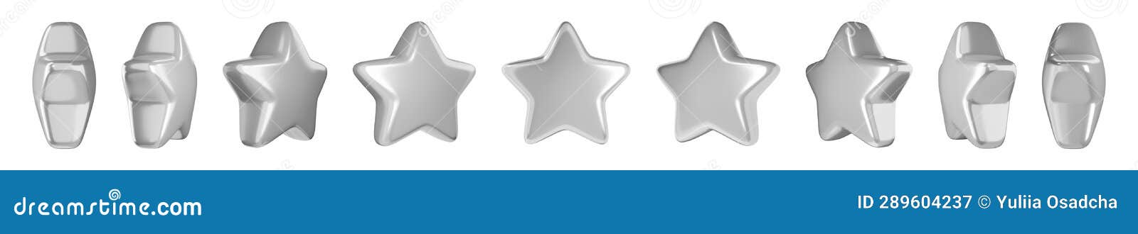 3d Silver Star Animation Set. Rotation of Gray Metallic Glossy Cartoon ...