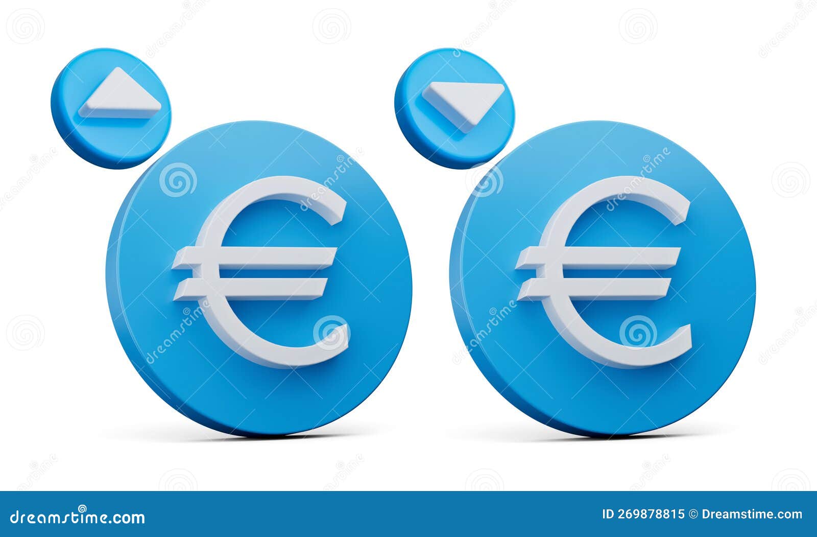 3d Simple Blue Euro Coin, Increase & Decrease Icon Isolated on White Background, 3d Illustration ...
