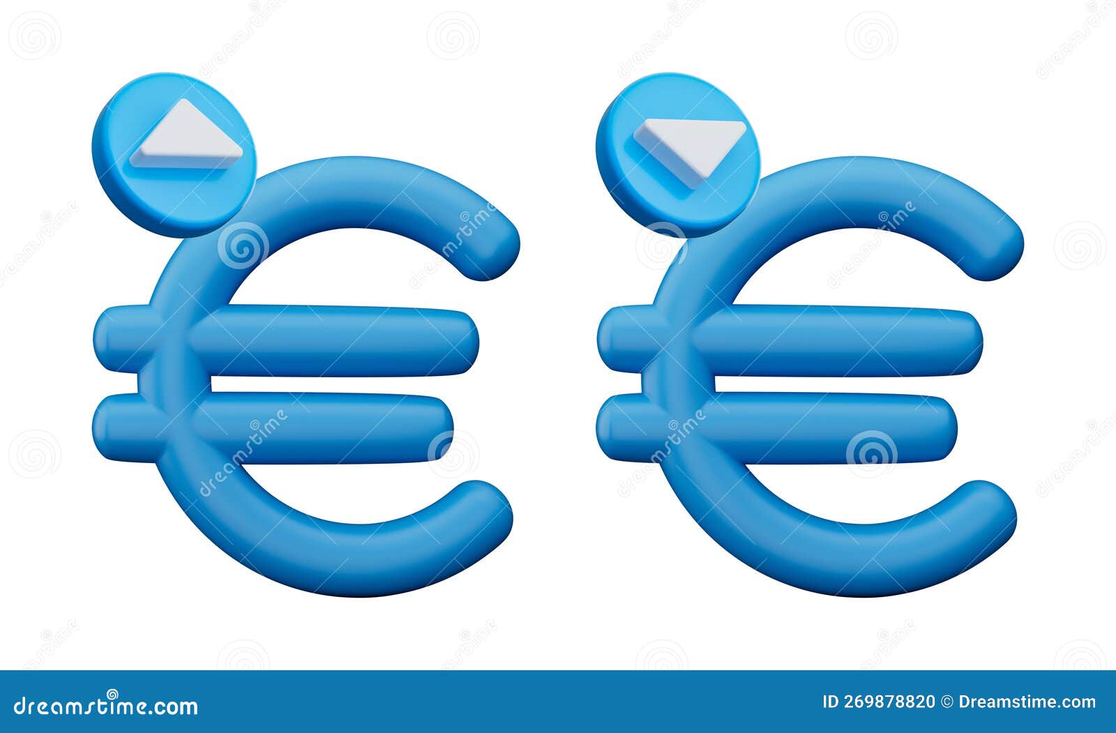 3d Simple Blue Euro Symbol, Increase & Decrease Icon Isolated on White Background, 3d ...