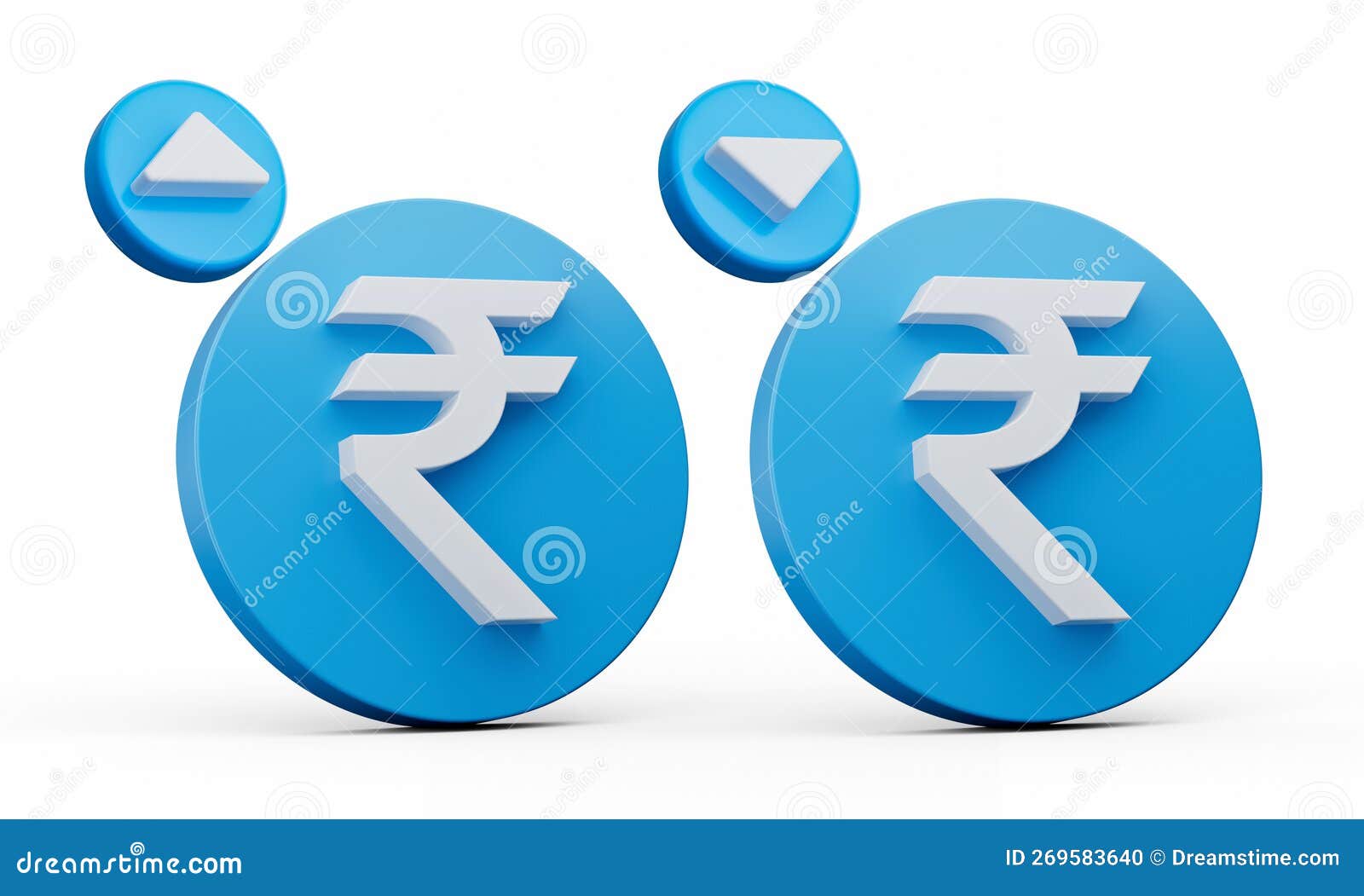 3d Simple Blue Indian Rupee Coin, Increase & Decrease Icon on White Background,3d Illustration ...
