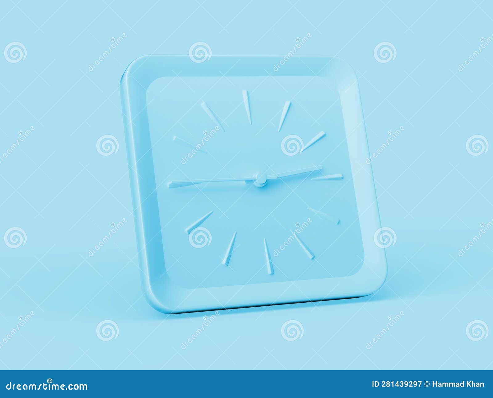 3d Simple Blue Square Wall Clock 2:45 Two Forty Five Quarter To 3, Blue ...
