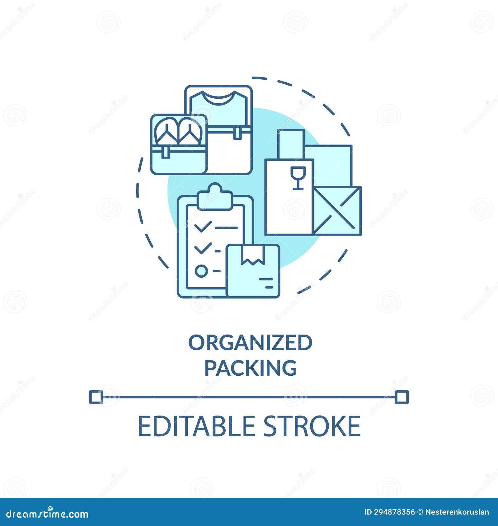 2D Simple Thin Linear Blue Organized Packing Icon Stock Illustration ...